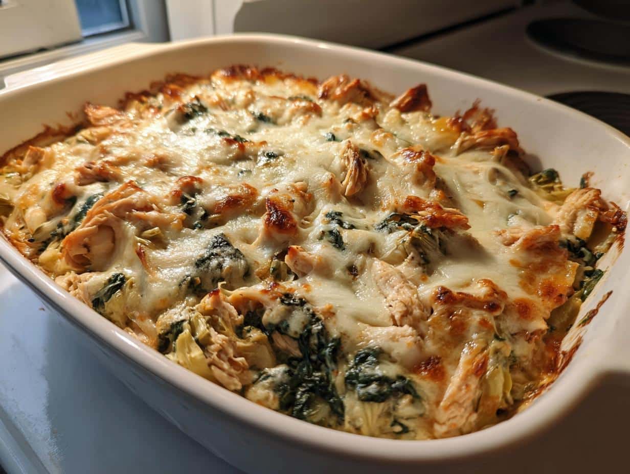 3-Ingredient Chicken Casserole with Spinach and Artichokes
