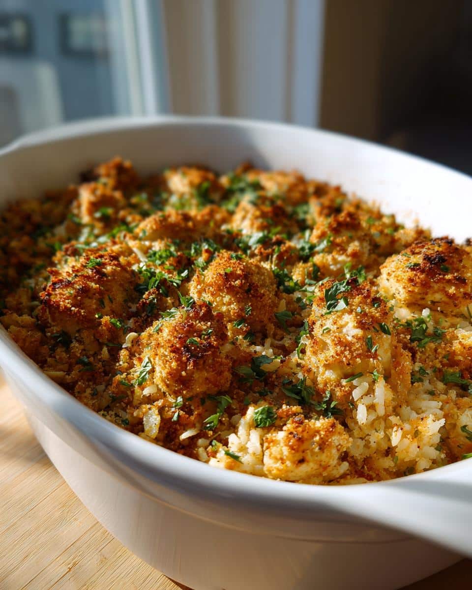 Creamy Chicken and Rice Bake with Crispy Parmesan Crust